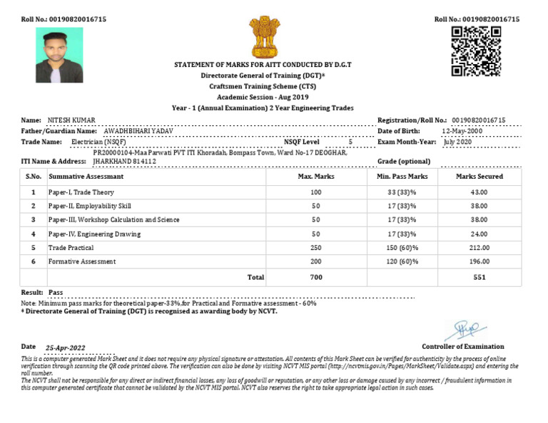 Marksheet - R190820016715 - 1 Nitesh Kumar | PDF