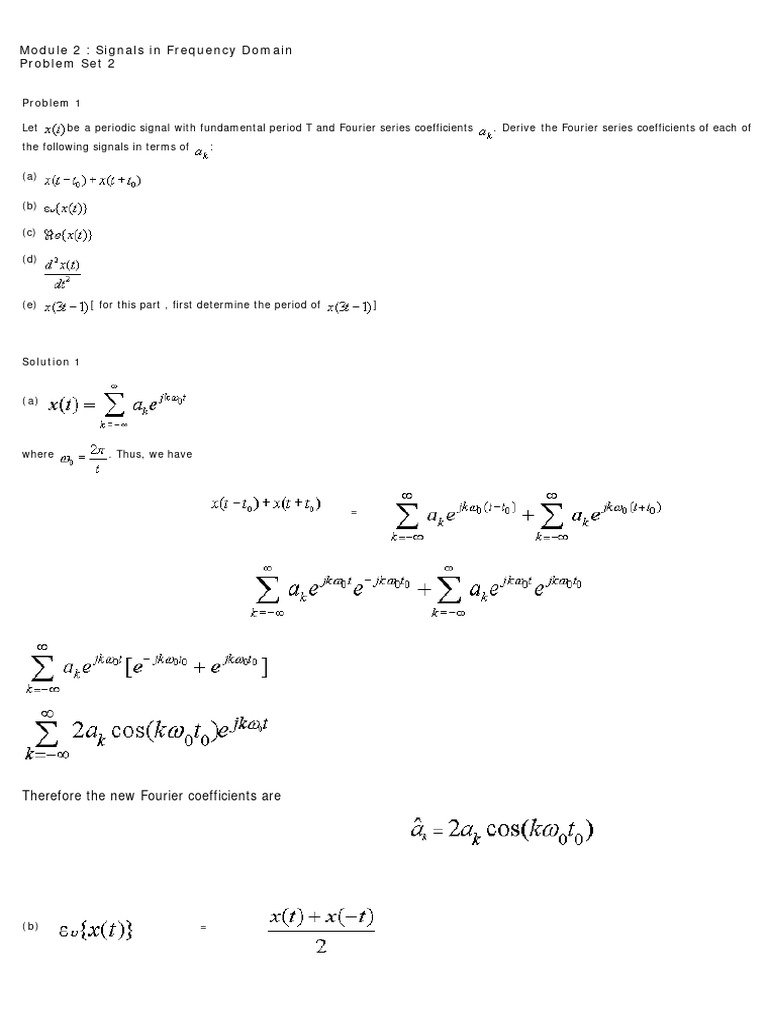 Module 2: Signals in Frequency Domain Problem Set 2 | PDF | Fourier Transform ...