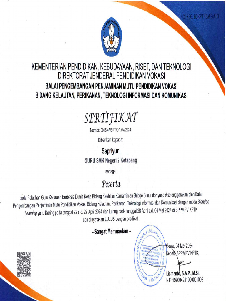E-Sertifikat Sapriyun, S.ST - Pi. Bridge Simulator 2024 | PDF