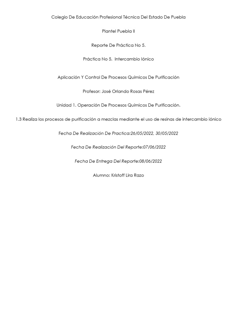 Reporte Practica 5 | PDF | Intercambio iónico | Sal (química)