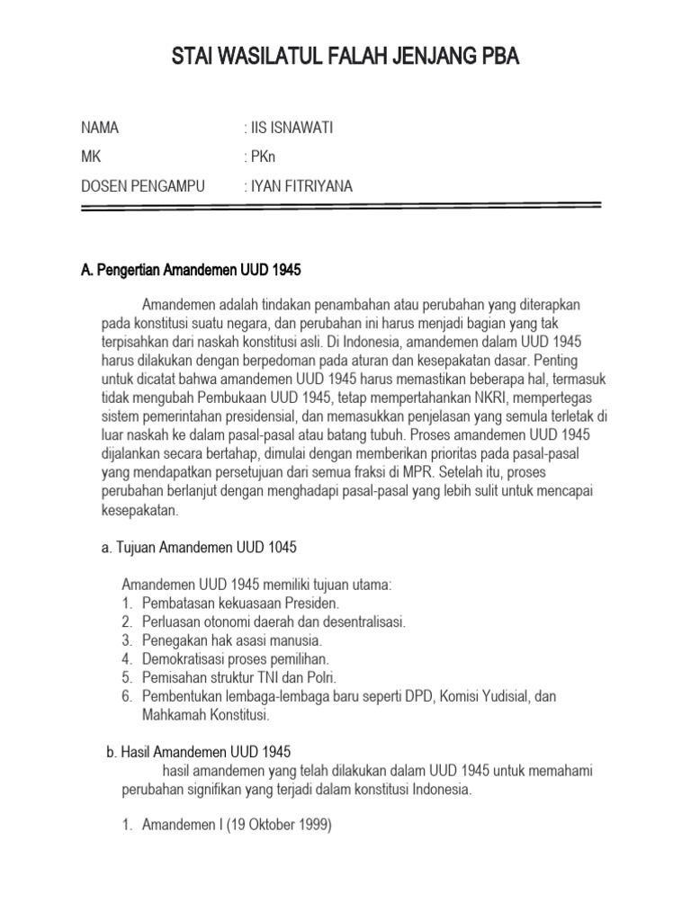 Amandemen UUD 1945: Proses dan Tujuan | PDF