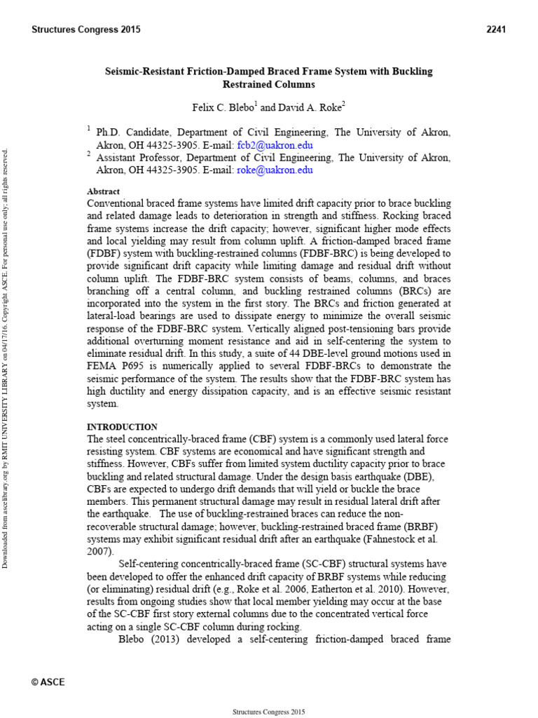Seismic Resistant Friction Damped Braced Frame System With Buckling Pdf Buckling