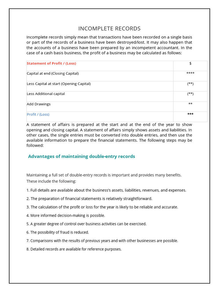 INCOMPLETE RECORDS | PDF | Book Value | Expense