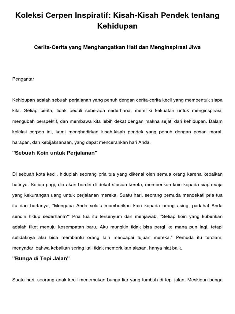 Koleksi Cerpen Inspiratif Kisah-Kisah Pendek Tentang Kehidupan | PDF