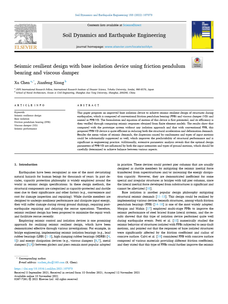 Seismic Resilient Design With Base Isolation Device Using Friction Pendulum Pdf Earthquake