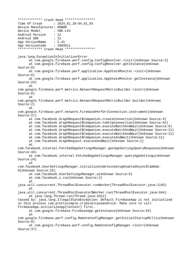 Firebase Initialization Error Log | PDF | Android (Operating System) | Mobile Phones
