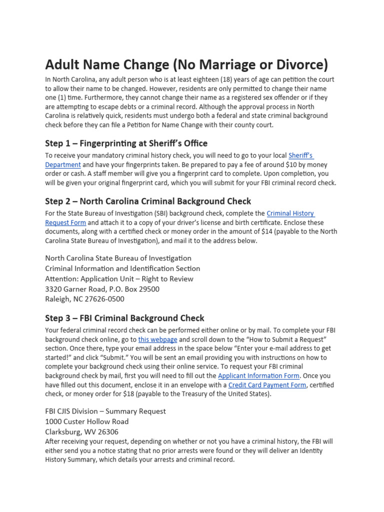 Adult Name Change Checklist | PDF | Notary Public | Criminal Record