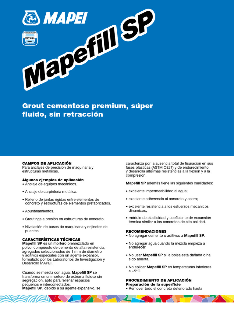 Mapefill SP Col | PDF | Hormigón | Agua