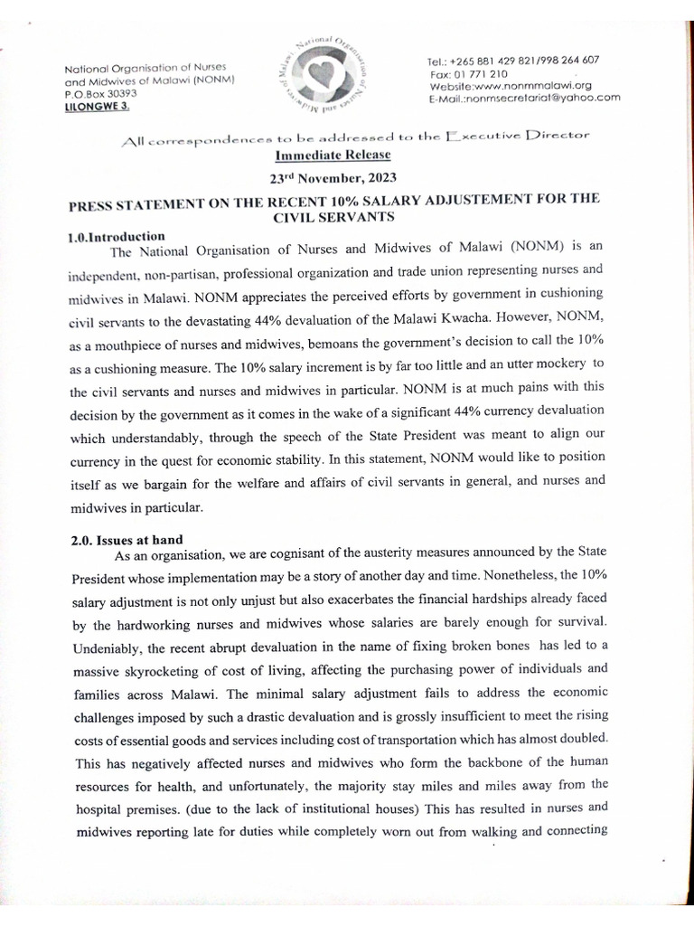 Press Statement Nonm Devaluation VS 10% Nov 2023 | PDF