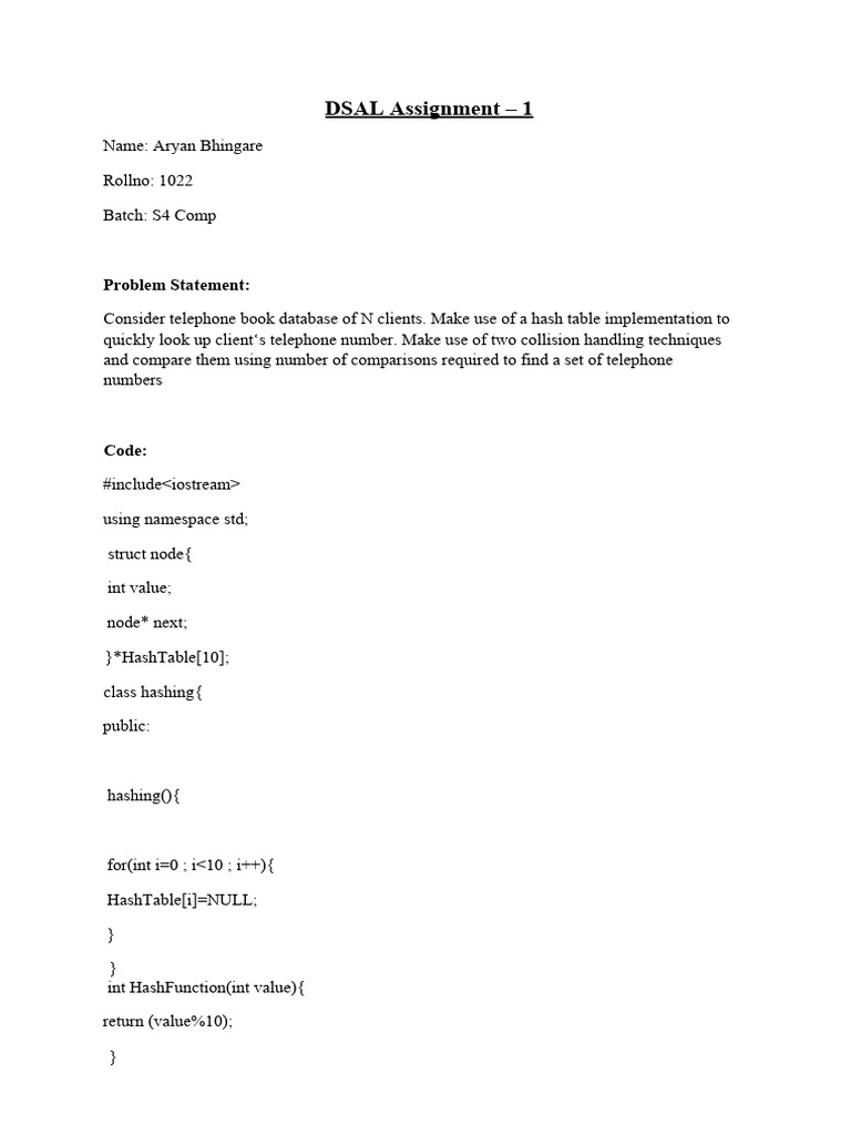 Hash Table Implementation for Phonebook | PDF | Computer Science ...
