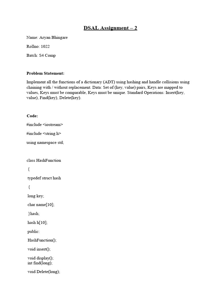 1022 - Aryan Bhingare - DSAL A2 | PDF | Computer Programming | Software Engineering