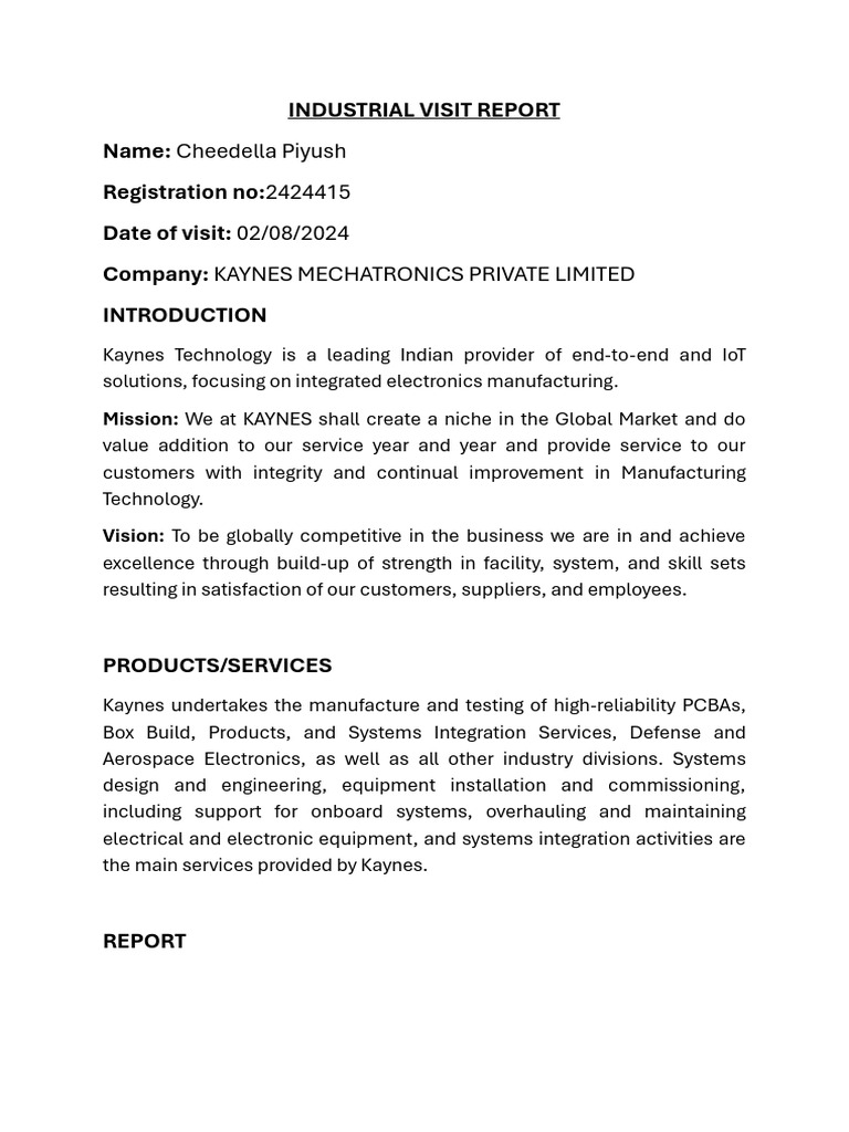 Industrial Visit Report | PDF