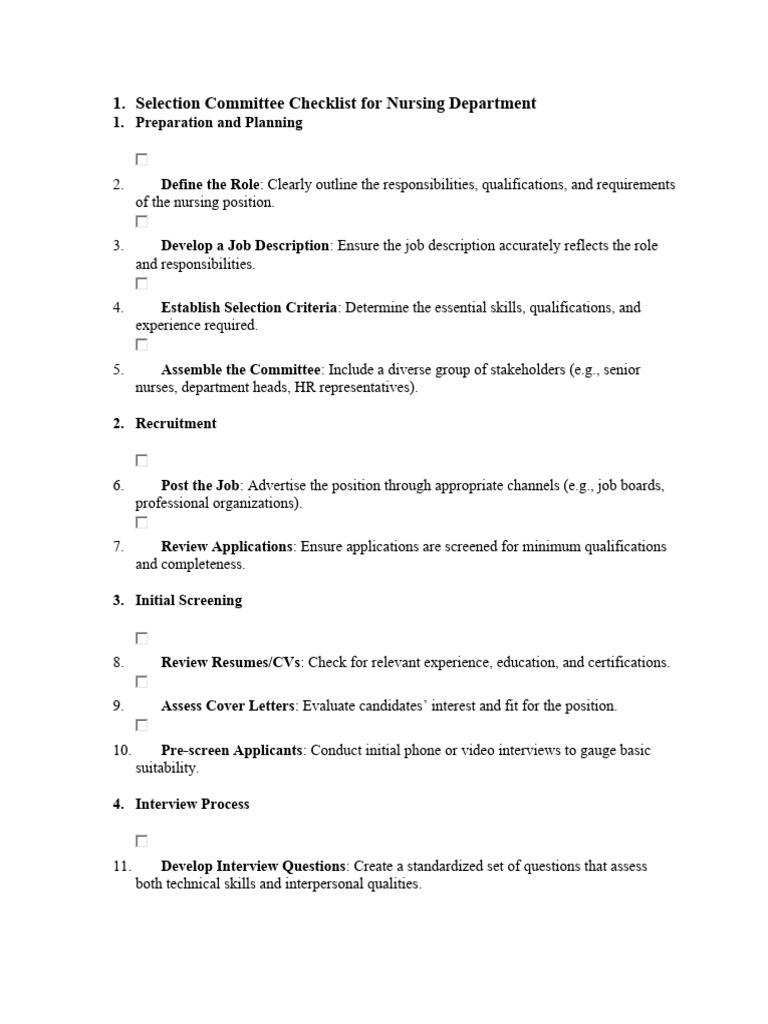 Selection Comity Checklist | PDF | Nursing | Evaluation