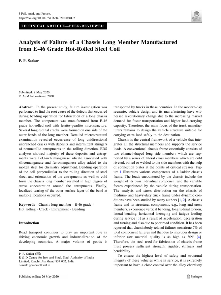Analysis of Failure of A Chassis Long Member Manufactured | PDF ...