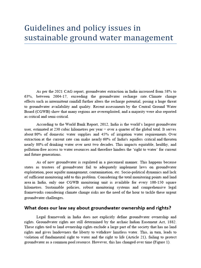 Guidelines and Policy Issues in Sustainable Ground Water Management ...