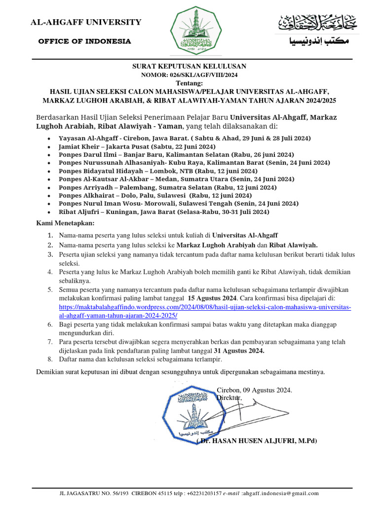 Surat Keputusan Kelulusan 2024 | PDF