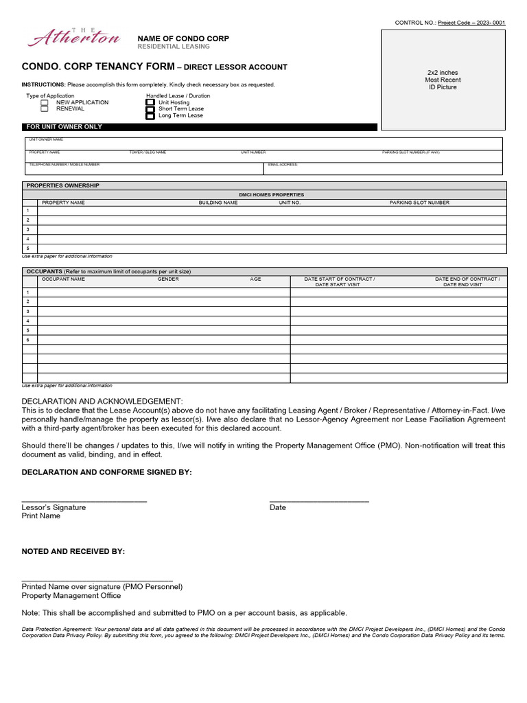 Tenancy Form for Condo Leasing | PDF | Lease | Leasehold Estate