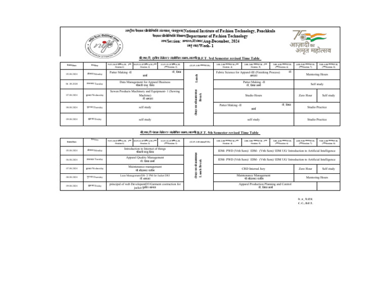 BFT III and V Semester Time Table Week 1.xlsxchenge - pdf2 | PDF