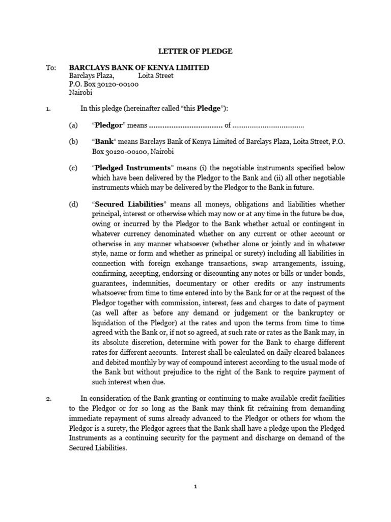 Letter of Pledge_ | PDF | Banks | Indemnity