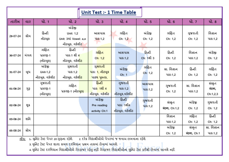 Unit Test-1 Timetable-1 | PDF