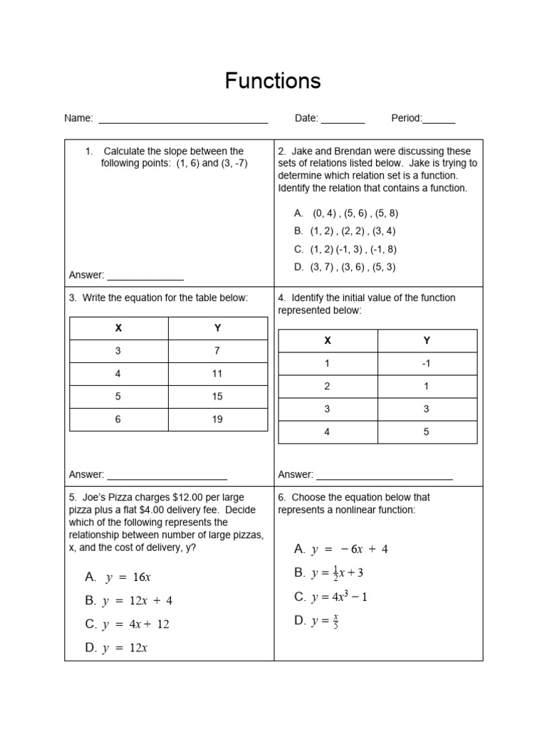 8thGradeFunctionsQuiz 1 | PDF | Function (Mathematics) | Mathematical ...