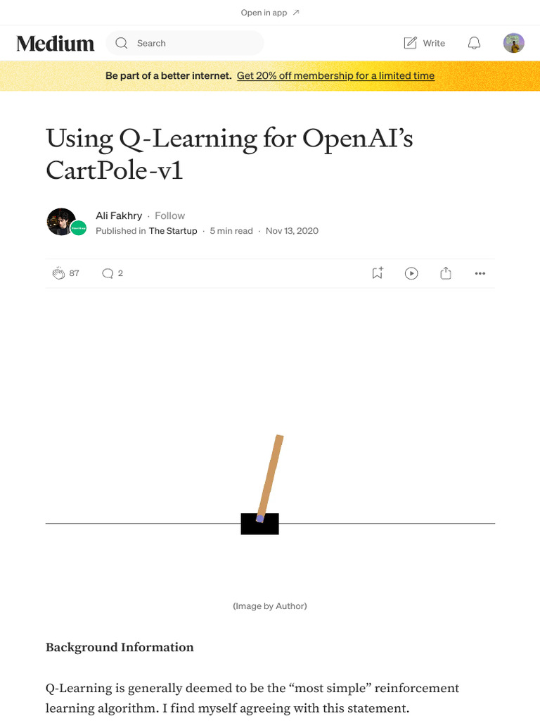 Using Q-Learning For OpenAI's CartPole-v1 - by Ali Fakhry - The Startup - Medium | PDF ...