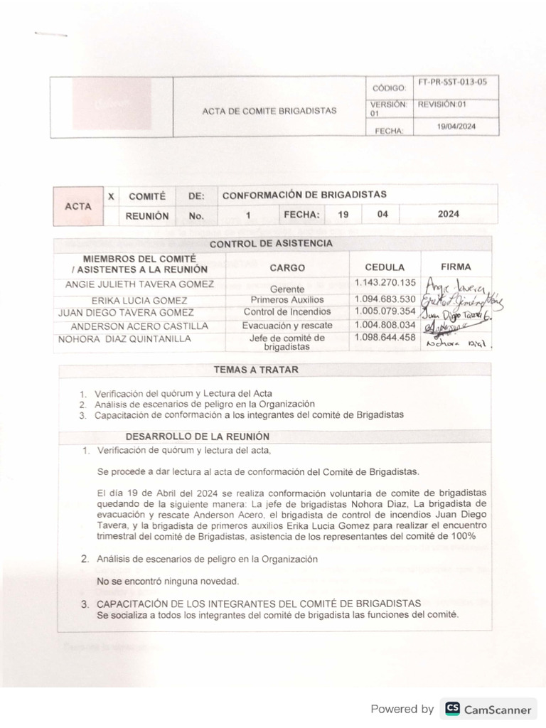 Acta Confirmación de Brigadista | PDF