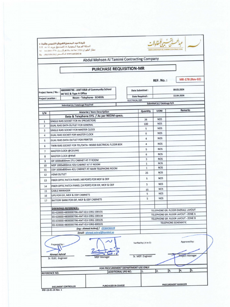 MR's For Telephone System - School & ECC | PDF