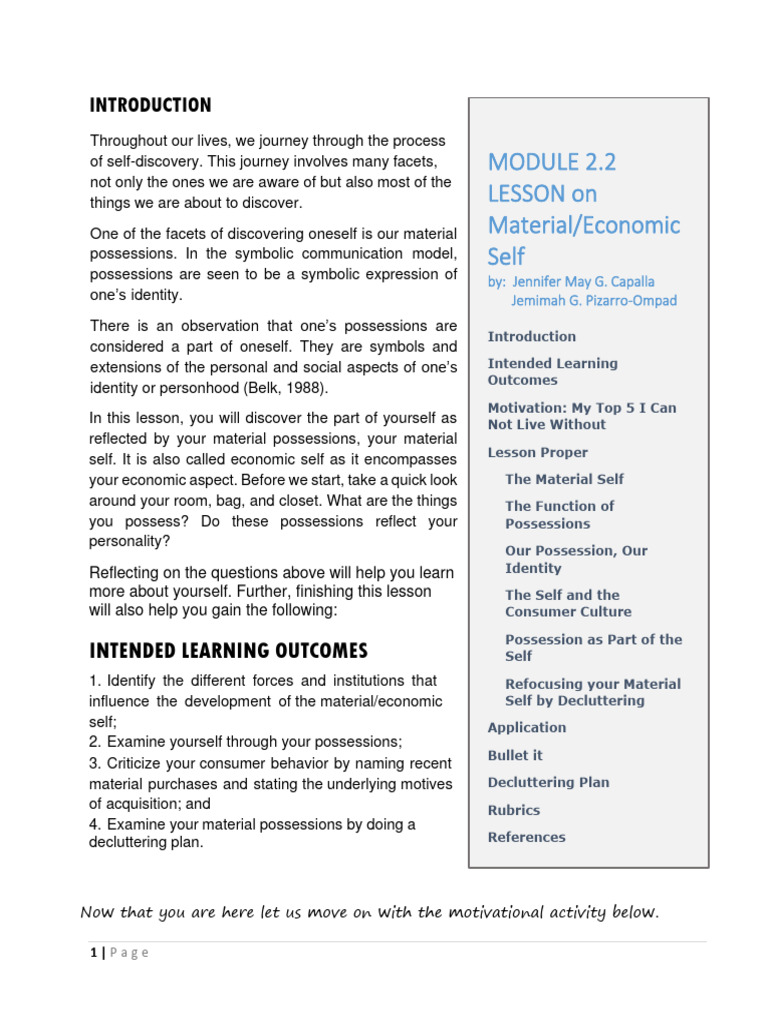 M2L2 Material Self - Rev3 | PDF | Consumerism | Identity (Social Science)