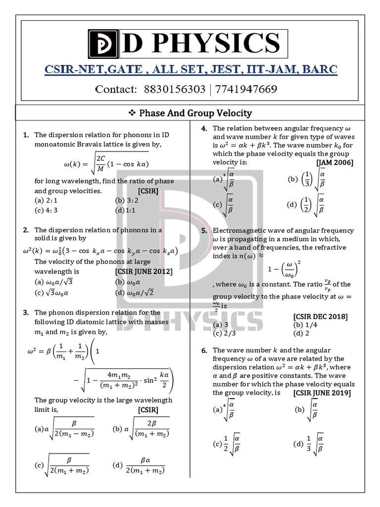 Phase & Group Velocity | PDF | Wavenumber | Waves