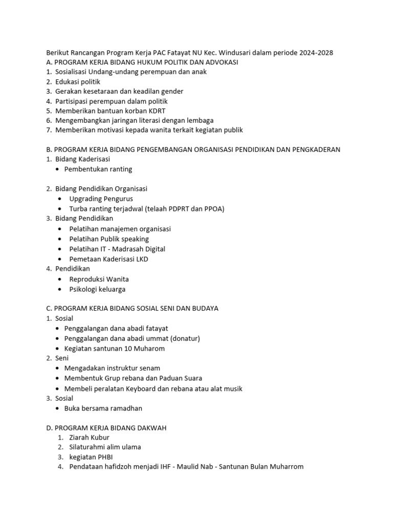 Program Kerja PAC Fatayat NU | PDF | Ilmu Sosial
