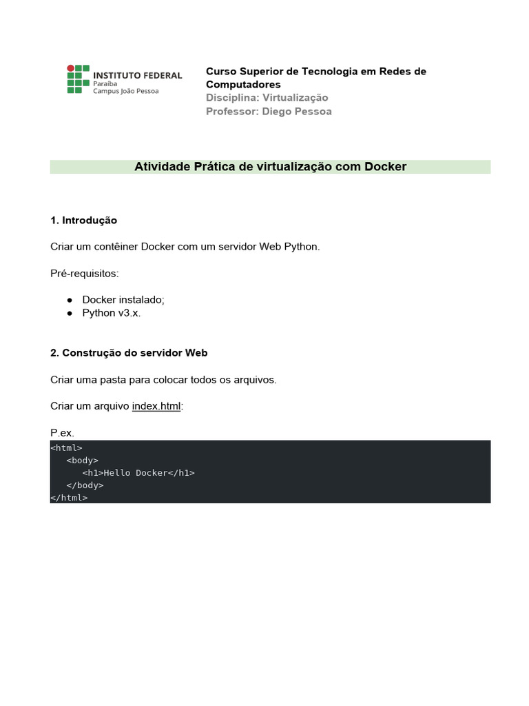 Paulo Roberto - Atividade Docker - Exemplo de Como Criar Um Pequeno Servidor Web Python | PDF