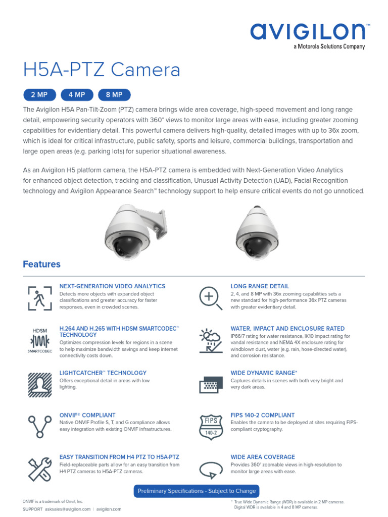 avigilon-h5a-ptz-dome-camera-datasheet-PRELIM-Nov24 | PDF | Pixel