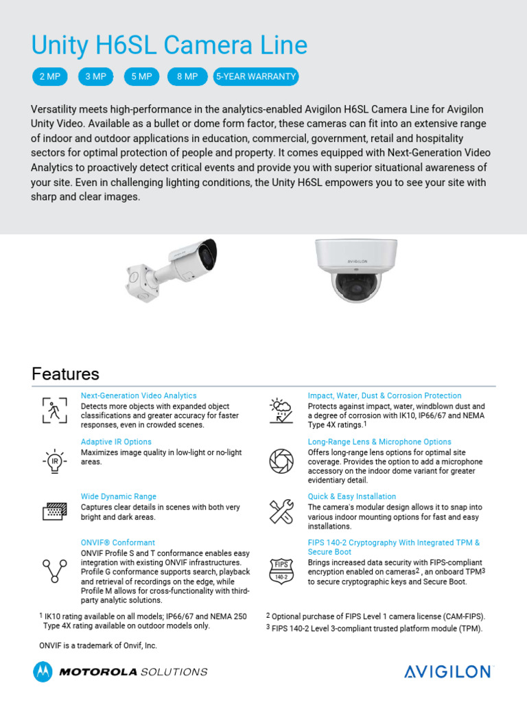 Avigilon h6sl Datasheet | PDF | Frame Rate | Camera Lens