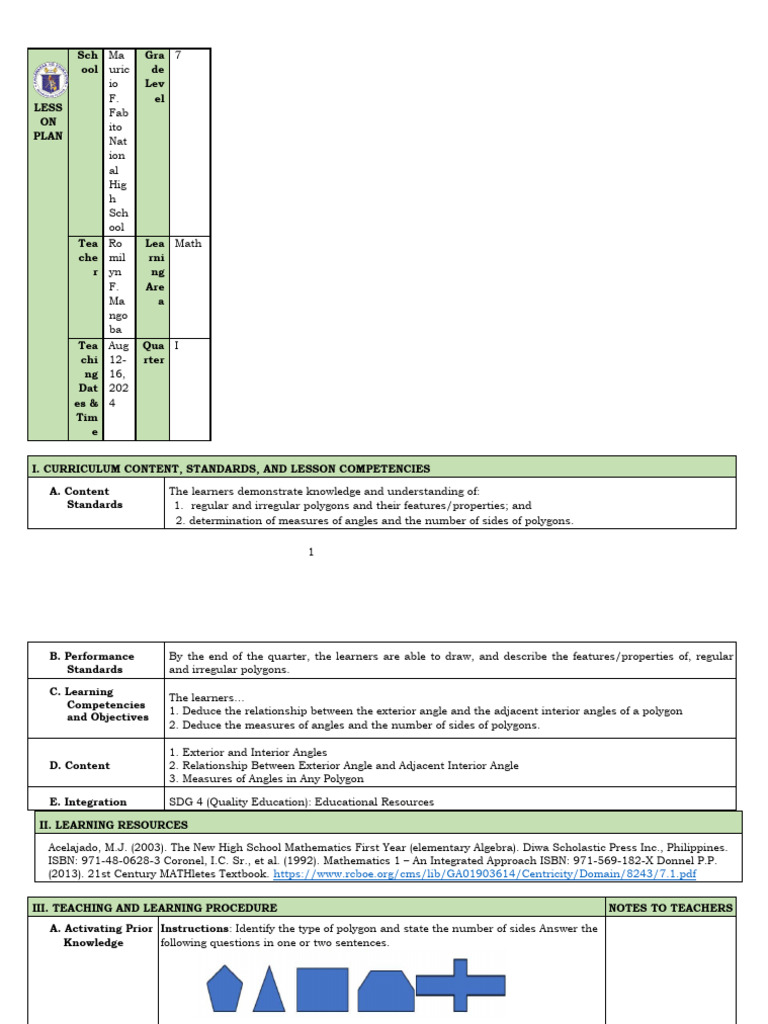 Math 7 Week 3 | PDF | Polygon | Angle