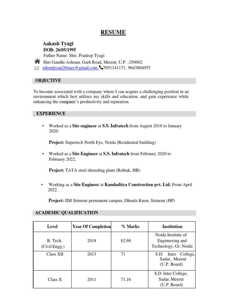 Aakash Tyagi-Site Engineer | PDF Aakash Tyagi-Site Engineer | PDF