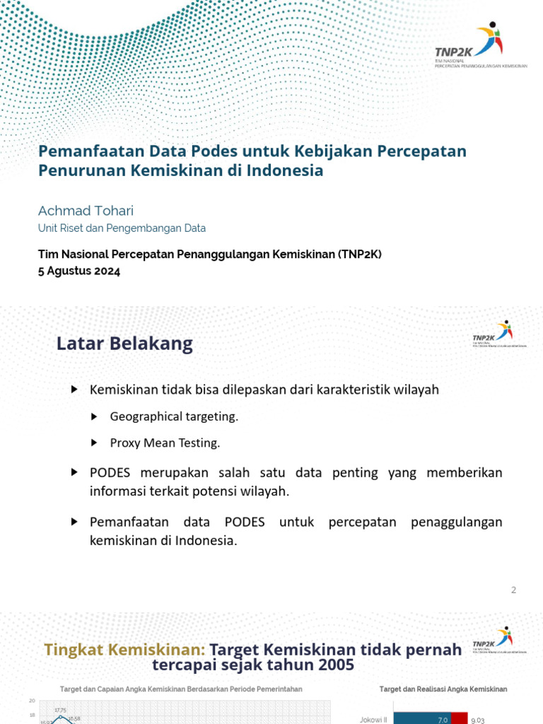 Narsum TNP2K-Pemanfaatan Data Podes Untuk Kemiskinan - Tohari | PDF
