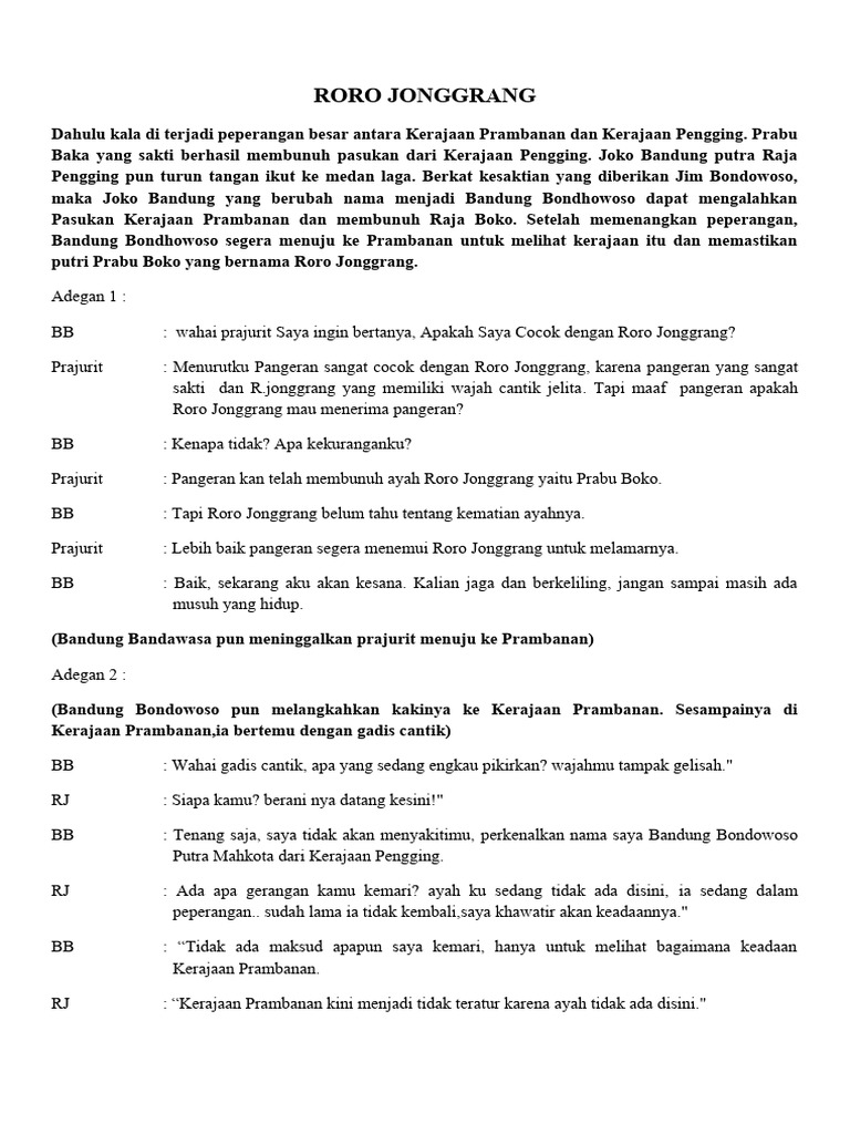 Naskah Roro Jongrang Revisi | PDF