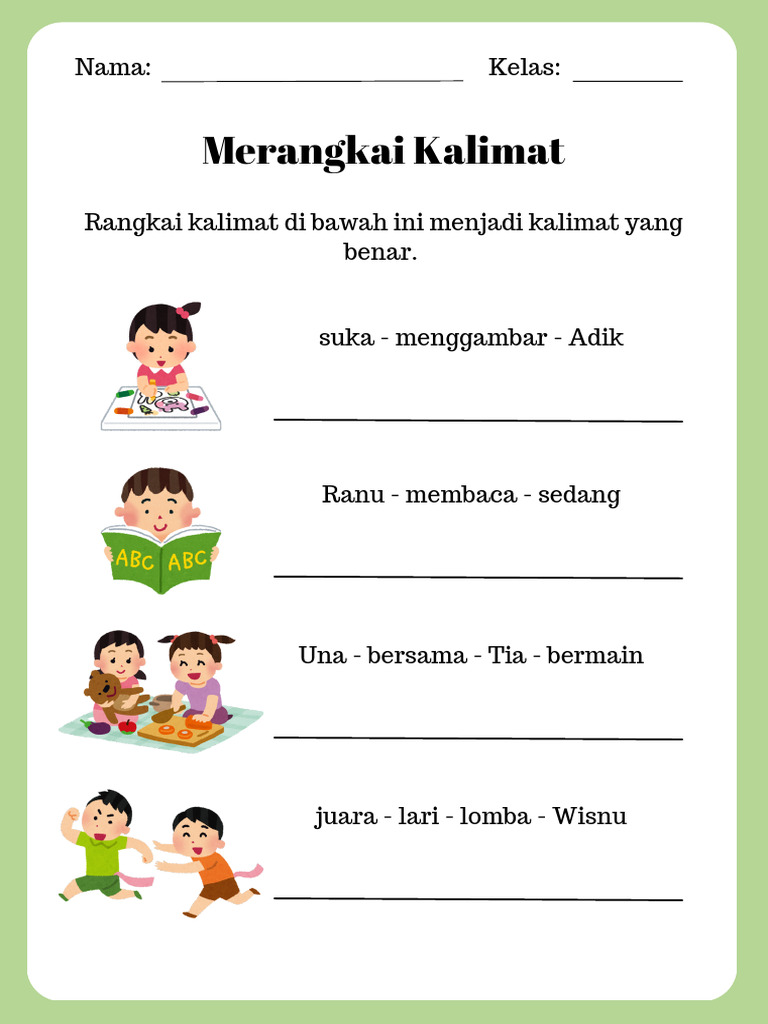 Merangkai Kalimat Lembar Kerja Hijau Sederhana | PDF