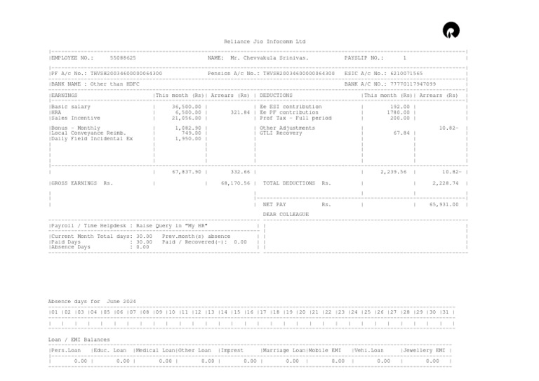 Payslip 202406 | PDF | Taxes | Personal Finance