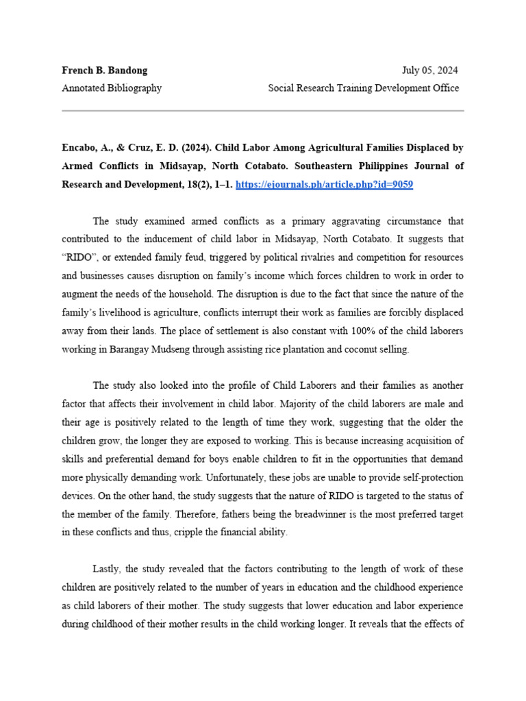 Annotated Bibliography | PDF | Child Labour | Labour Economics