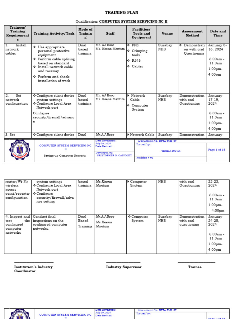 SWBL-Training Plan | PDF | Electronics | Data Transmission