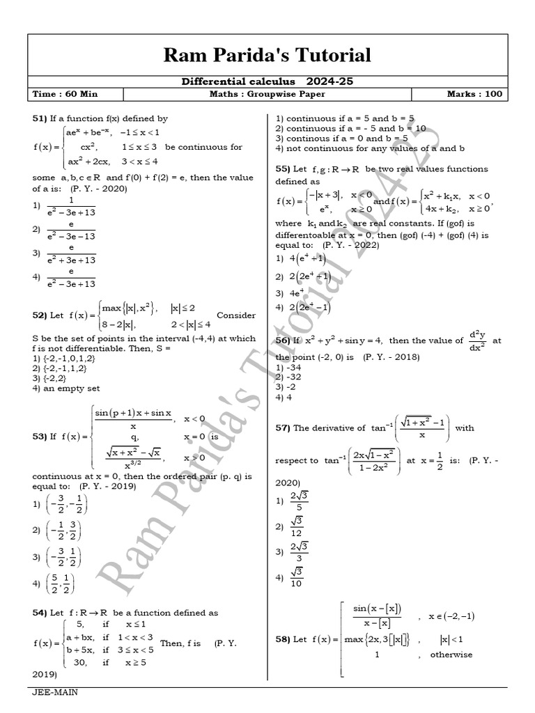 Differential Calculus Paper | PDF | Function (Mathematics) | Analysis