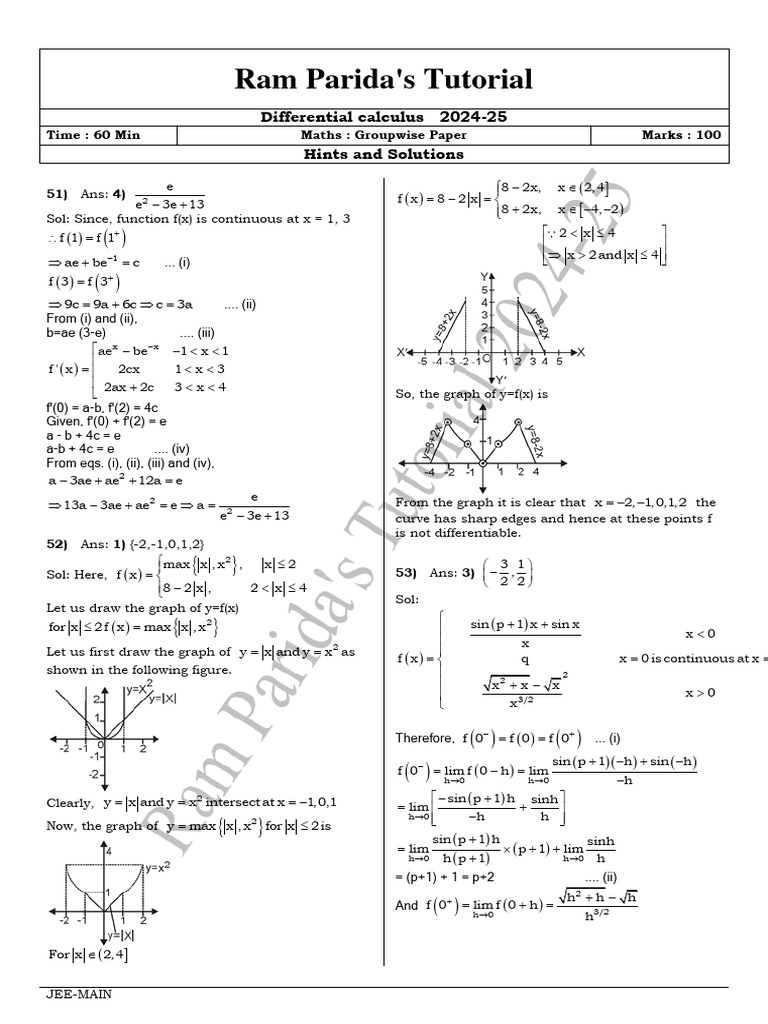 JEE-MAIN Differential Calculus Solutions | PDF | Calculus | Mathematical Relations
