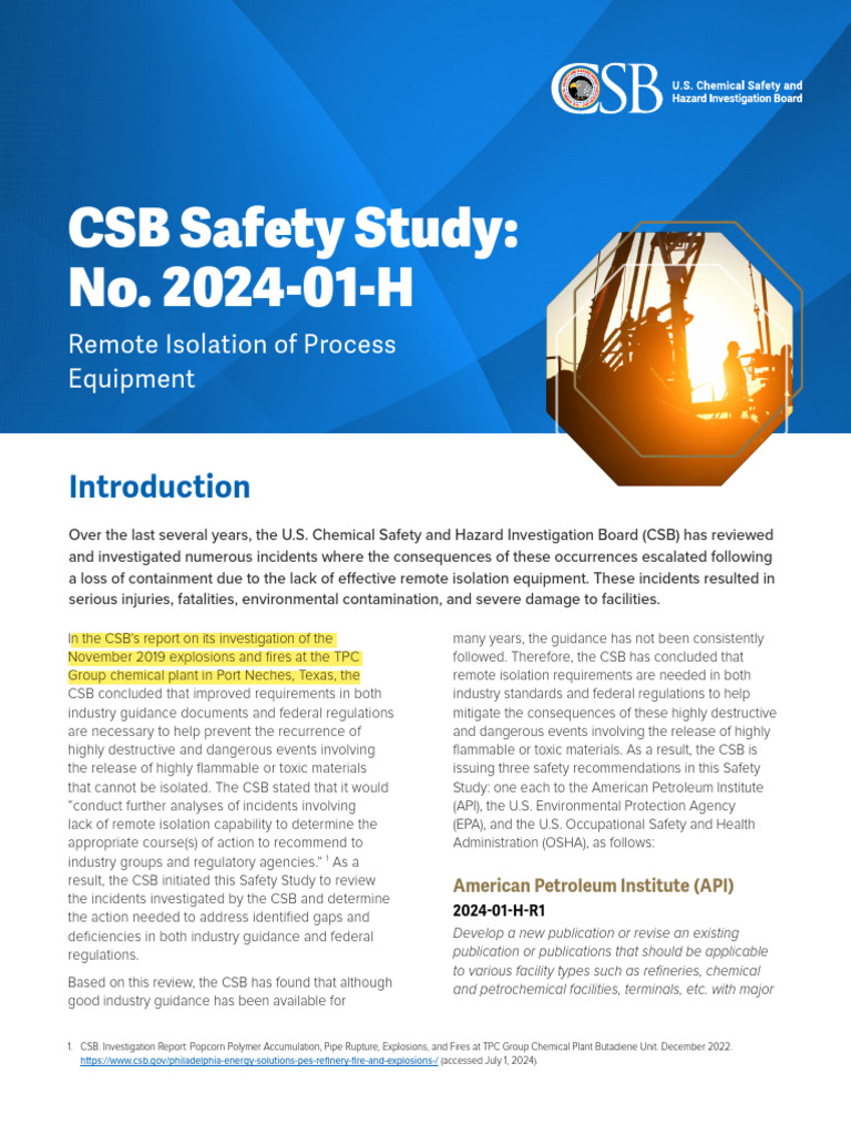 Remote Isolation Safety Recommendations | PDF | Oil Refinery | Safety