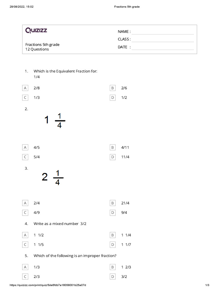Fractions 5th Grade | PDF | Mathematical Concepts | Lexicology