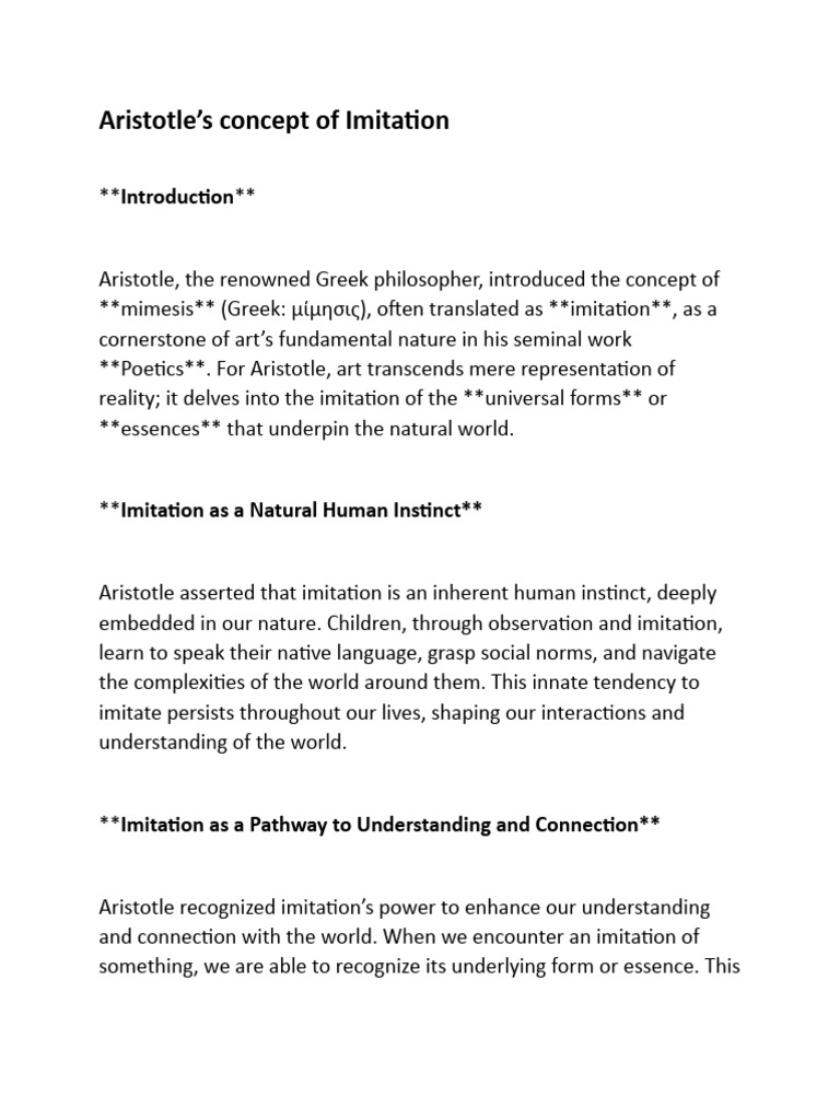Aristotle's Imitation in Art Explained | PDF | Aristotle | Liberal Arts ...