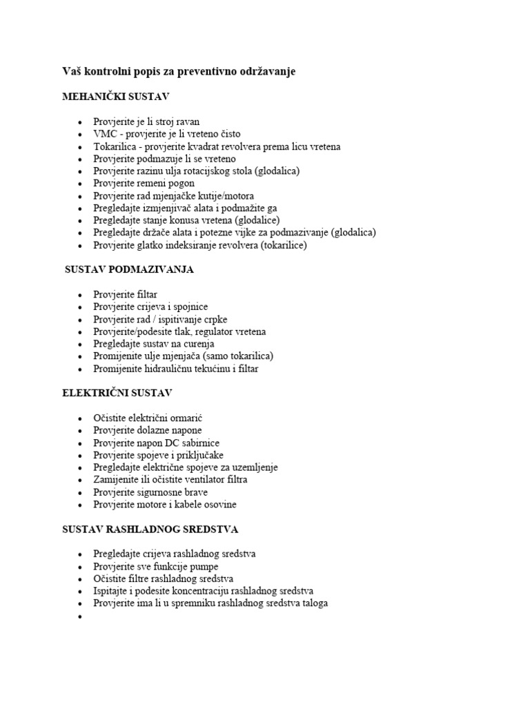 Vaš kontrolni popis za preventivno održavanje | PDF | Mechanical ...
