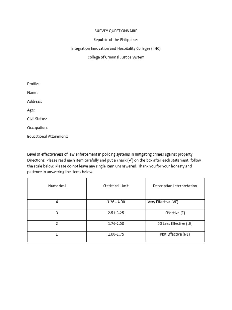 SURVEY-QUESTIONNAIRE Example | PDF | Police | Crimes