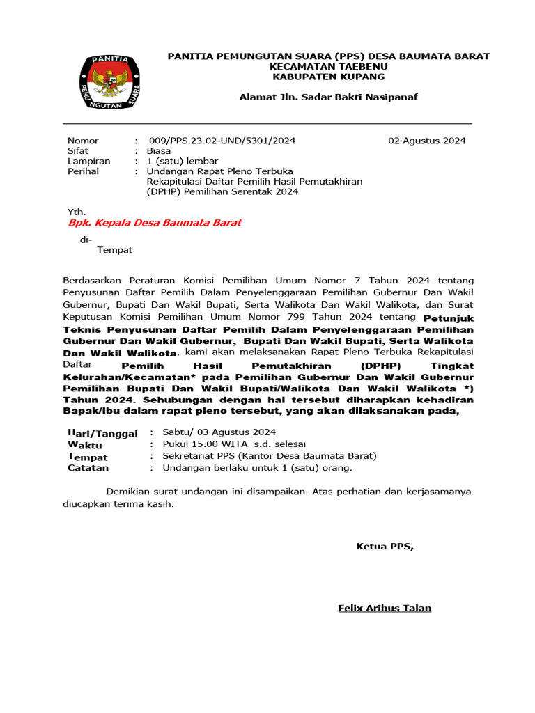 03 Draft Undangan DPHP PPS - PPK | PDF